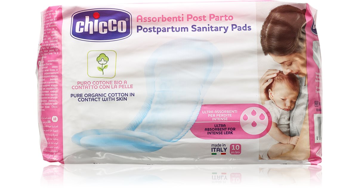 Chicco Postpartum Sanitary Pads 100% Pure Organic Cotton assorbenti per ...