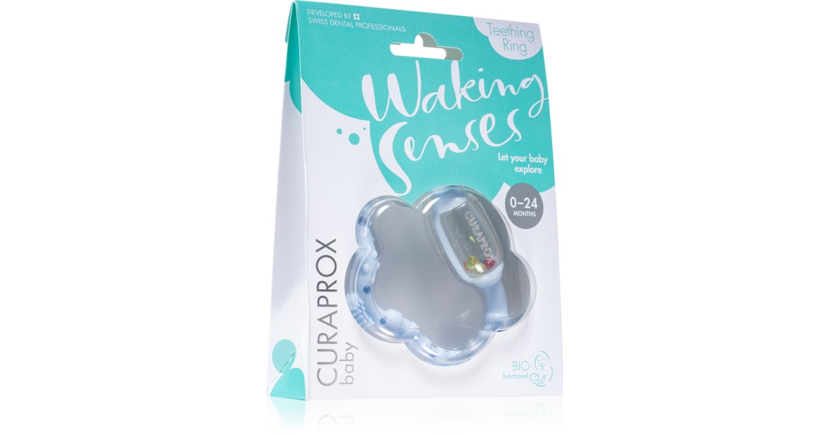 Curaprox Baby Waking Senses teething ring with massage brush and rattle ...