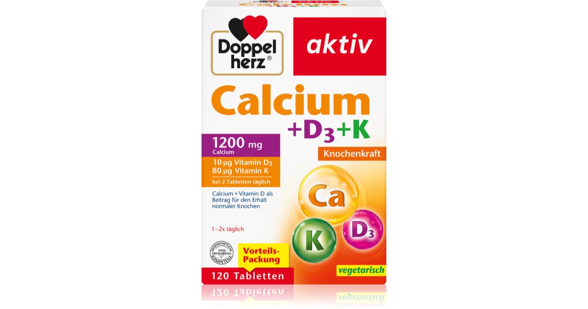Doppelherz Calcium 1200 + D3 + K Tabletten für gesunde Knochen und ...