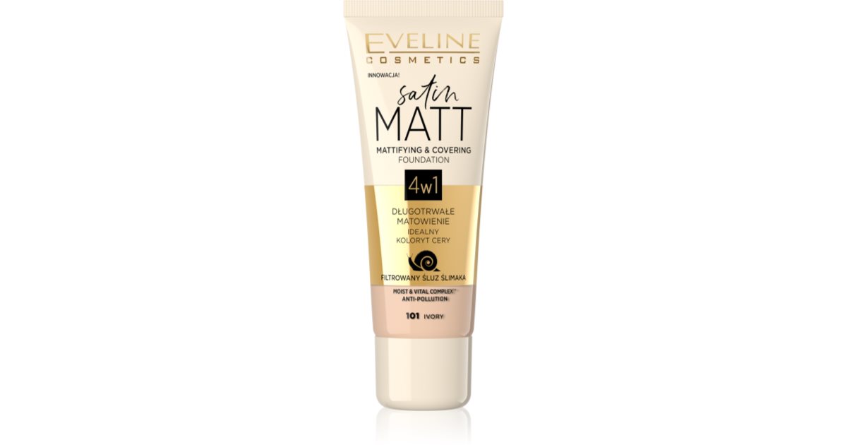 Eveline Cosmetics Satin Matt podkład matujący z ekstraktem ze śluzu ...