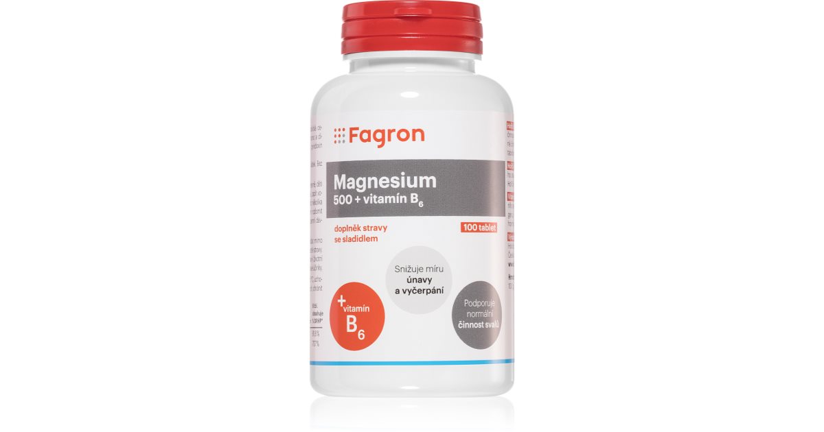 Fagron Magnesium 500 + vit.B6 tablety pro podporu snížení míry únavy a ...