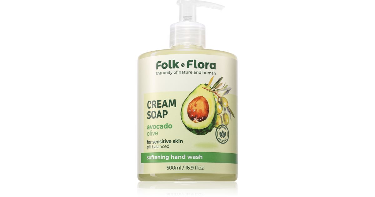 Folk & Flora Avocado & Olive liquid soap for sensitive skin | notino.co.uk