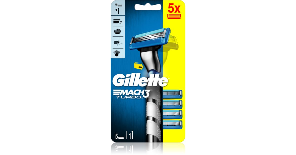Gillette Mach3 Turbo Razor + Replacement Head 5 pcs | notino.ie