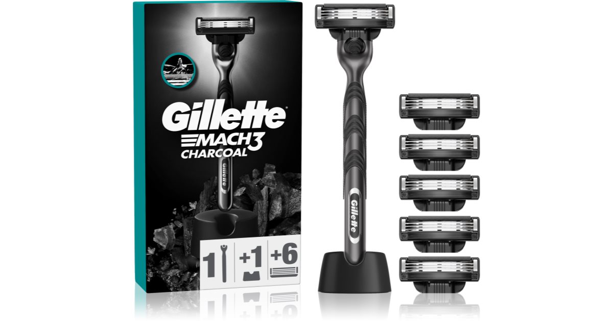 Gillette Mach3 Charcoal shaver with a stand + replacement blades ...