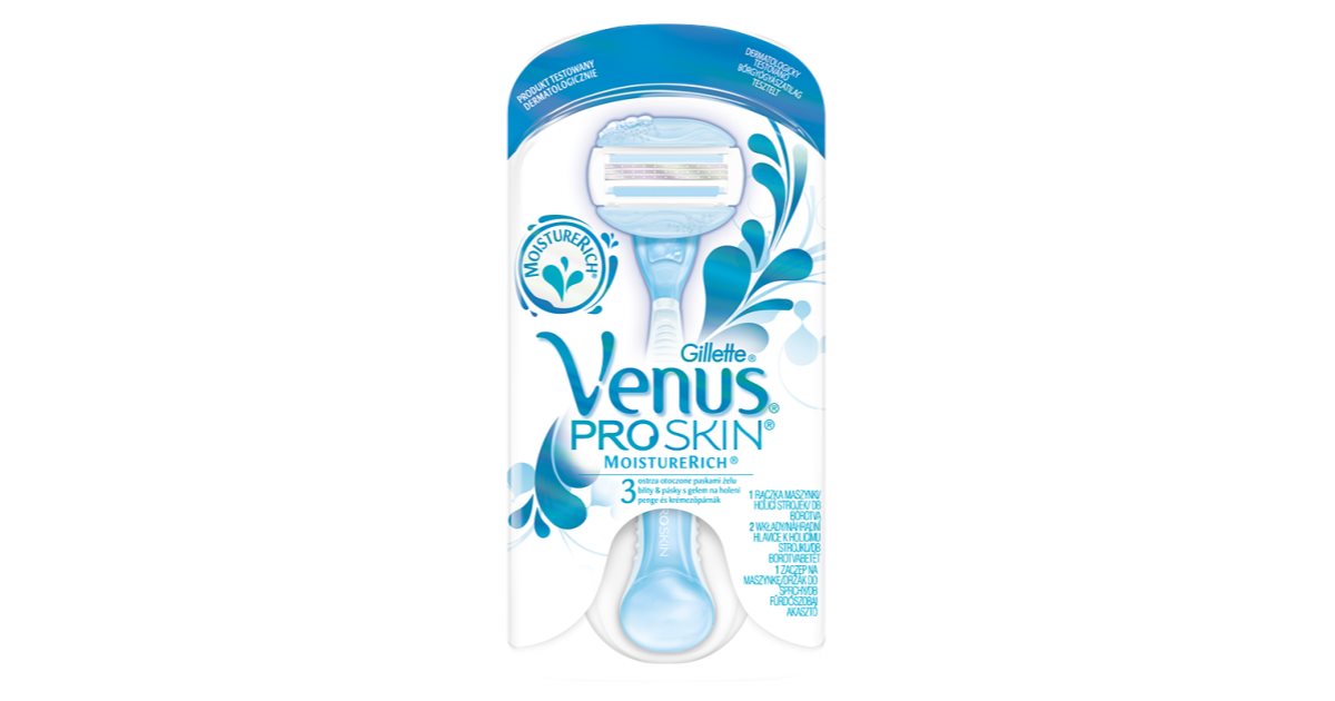 Gillette Venus ProSkin™ MoistureRich Razor + 2 Replacement Heads ...