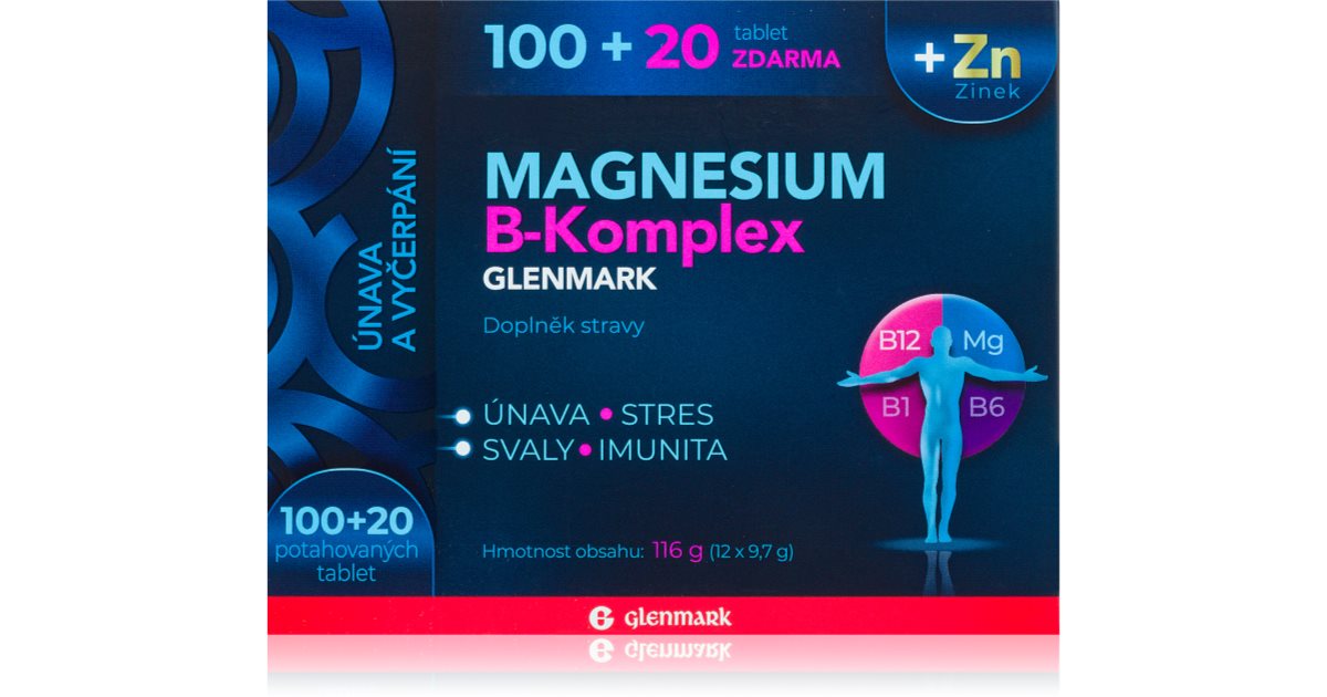 Glenmark Magnesium B-komplex + Zn tablety na podporu imunitného systému ...