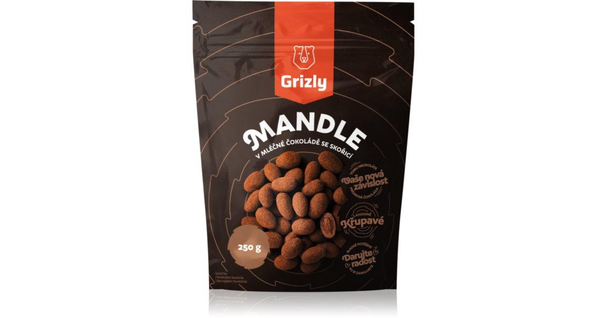 Grizly Mandle v mléčné čokoládě se skořicí ořechy v polevě s čokoládou ...