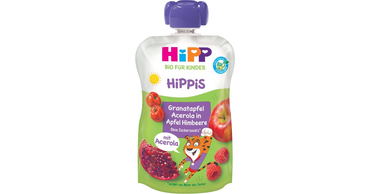 Hipp HiPPis BIO jablko-maliny-granátové jablko-acerola detský príkrm ...