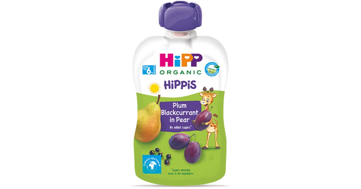 Hipp HiPPis BIO 100% ovoce hruška – černý rybíz – švestka ovocný příkrm ...