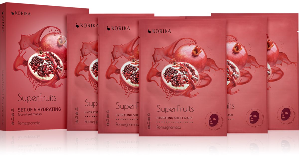 KORIKA SuperFruits Pomegranate - Set of 5 Hydrating Face Sheet Masks ...