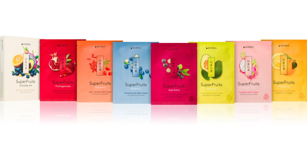 Recensione di KORIKA SuperFruits Everyday Set of 7 Face Sheet Masks set ...