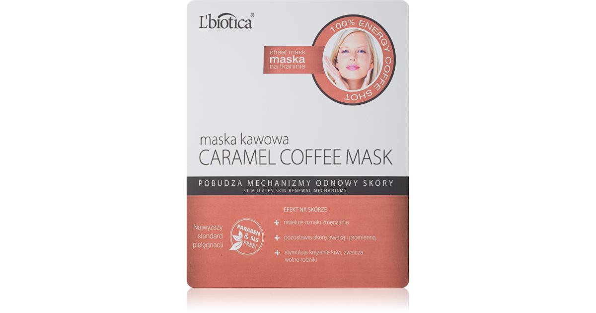 L’biotica Masks Caramel Coffee Zellschichtmaske mit erfrischender Wirkung