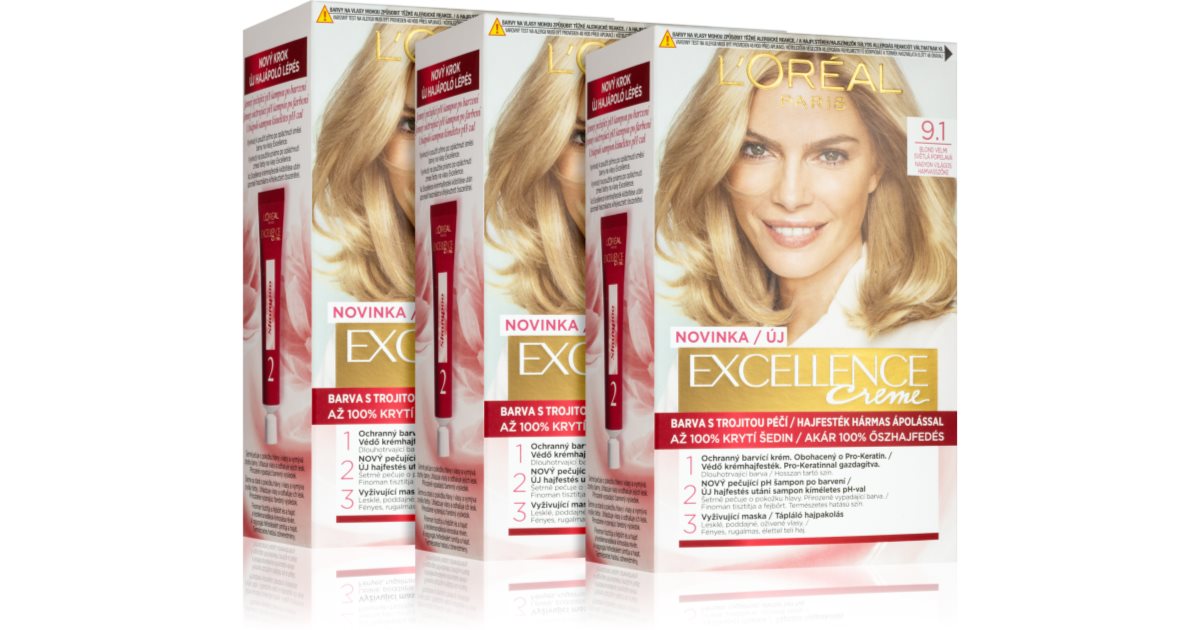 L’Oréal Paris Excellence Creme hair colour 9.1(economy pack) shade ...