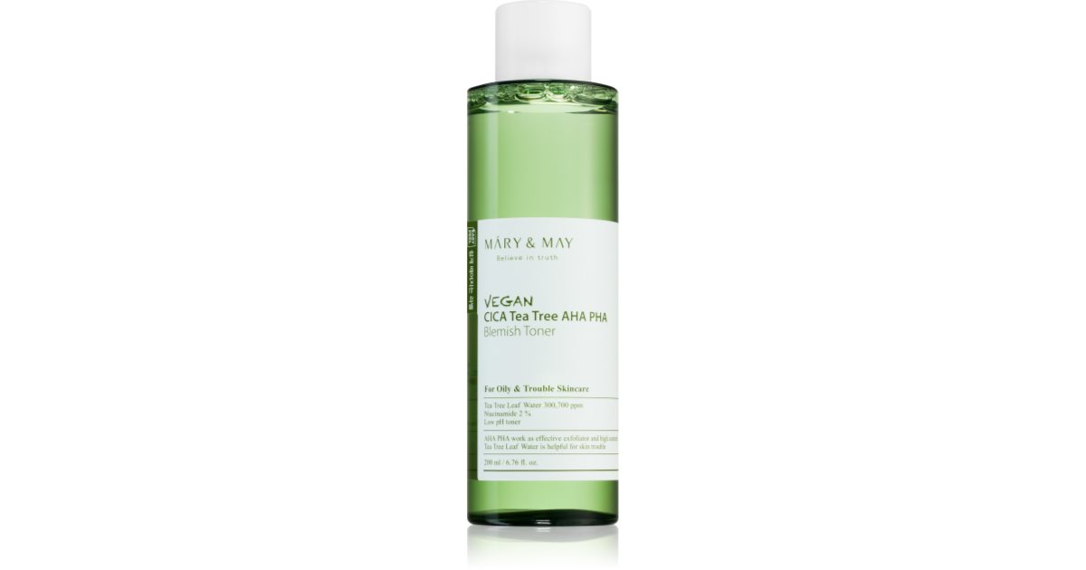 MARY & MAY Cica Tea Tree AHA PHA soothing toner for problem skin, acne ...