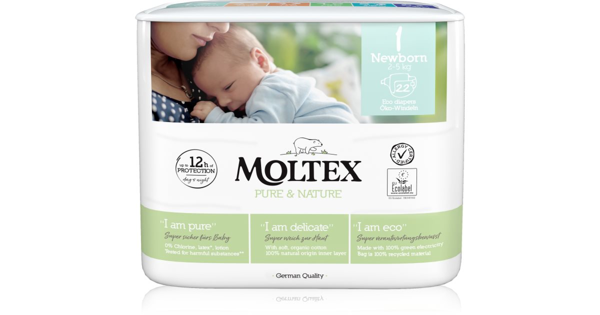 Moltex Pure & Nature Newborn Size 1 disposable organic nappies | notino.ie