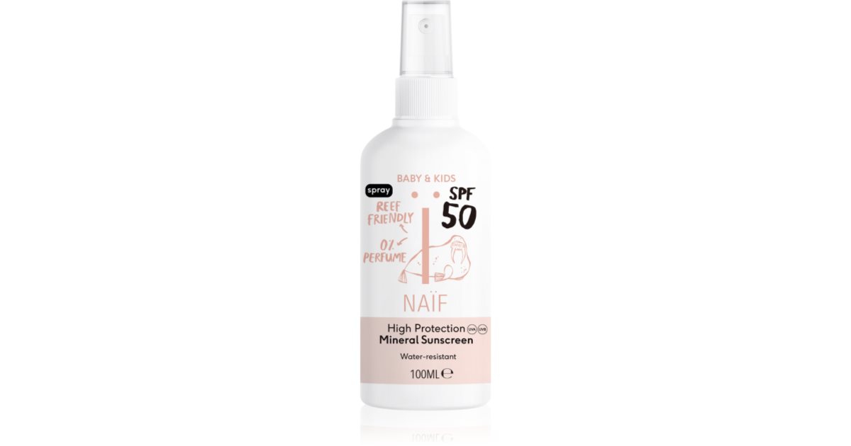 Naif Baby & Kids Mineral Sunscreen SPF 50 Solspray utan parfym för barn ...