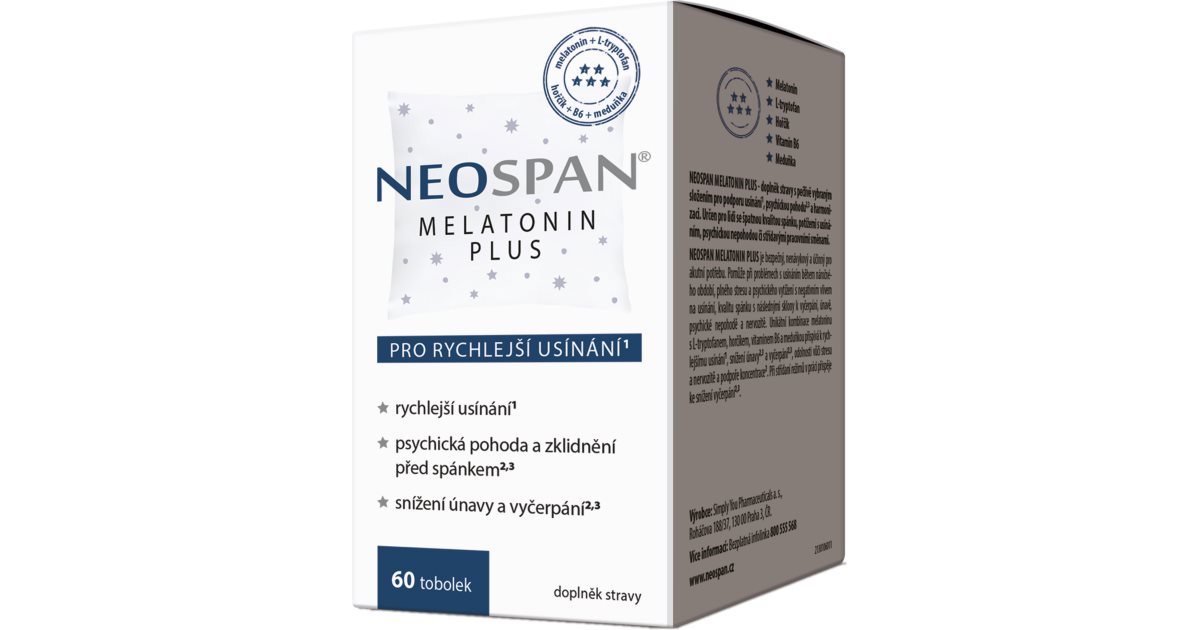 Neospan Melatonin plus tobolky pri ťažkostiach so spánkom a zaspávaním ...