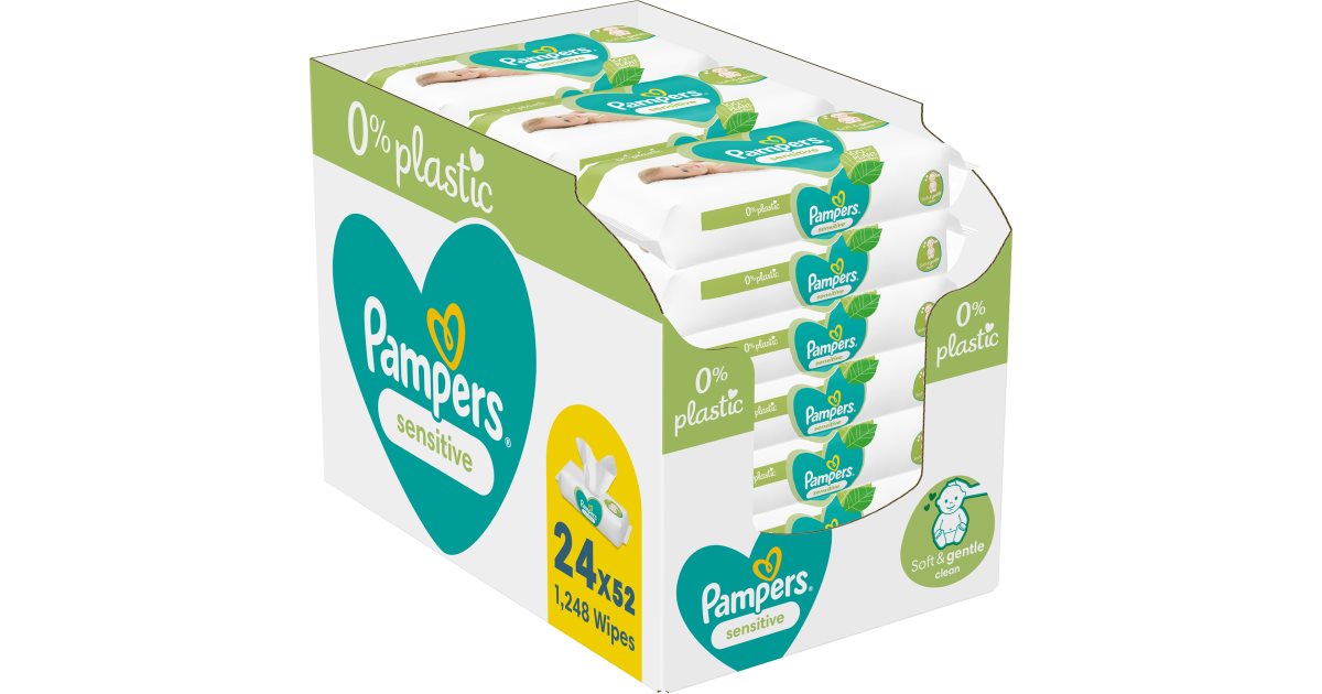Pampers Sensitive Plastic Free vlhčené čistiace obrúsky pre deti pre ...