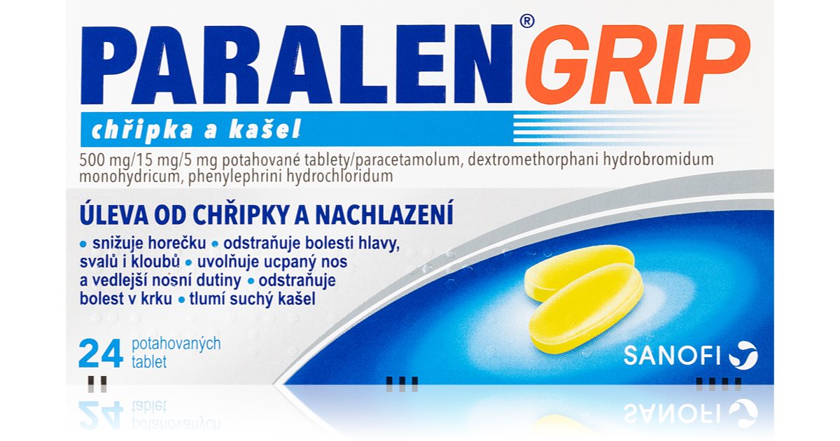 Paralen Grip 500mg/15mg/5mg potahované tablety při chřipce a nachlazení ...