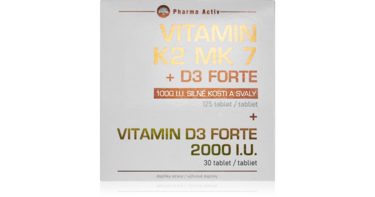 Pharma Activ Vitamin K2 MK7+D3 Forte tbl.125 + Vitamin D3 Forte 2000 I.U. tbl.30 sada pre zdravé ...