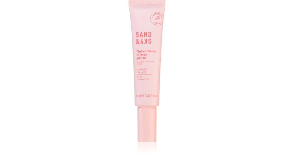 Sand & Sky Tinted Glow Primer SPF 30 Fluido facial protector tonificado ...