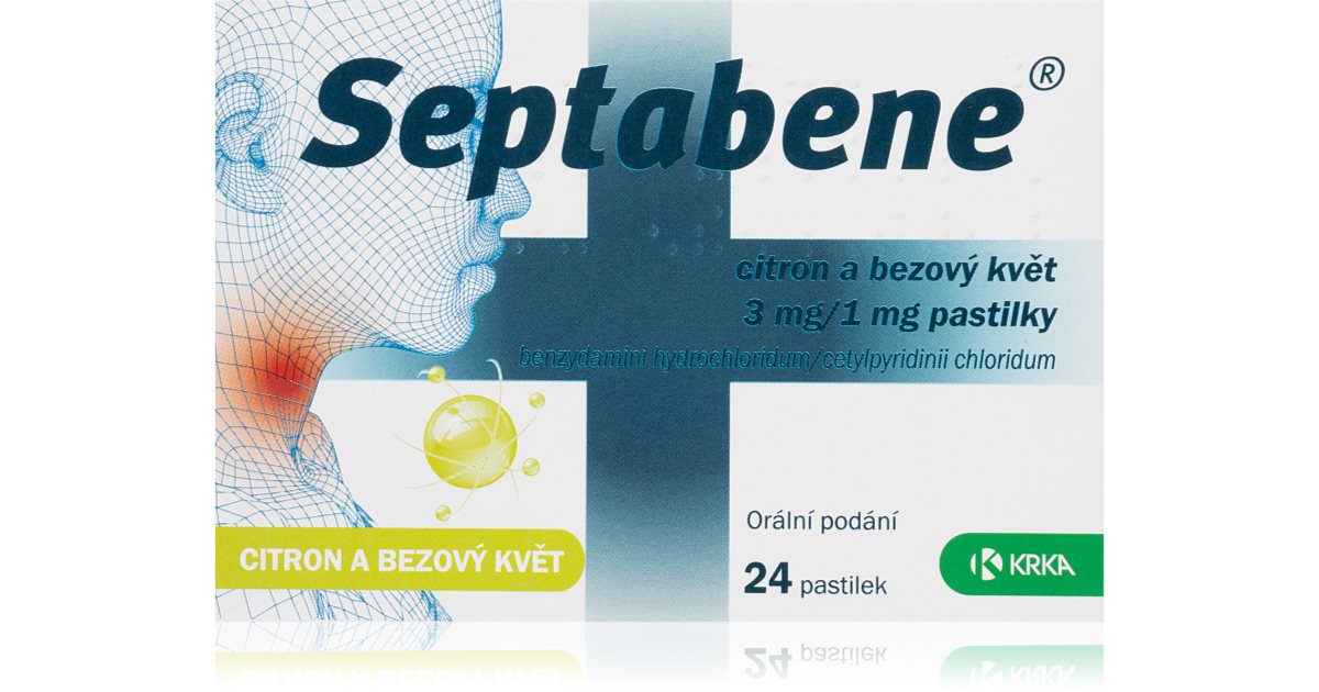 Septabene Septabene citron a bezový květ 3mg/1mg pastilky na bolest v ...