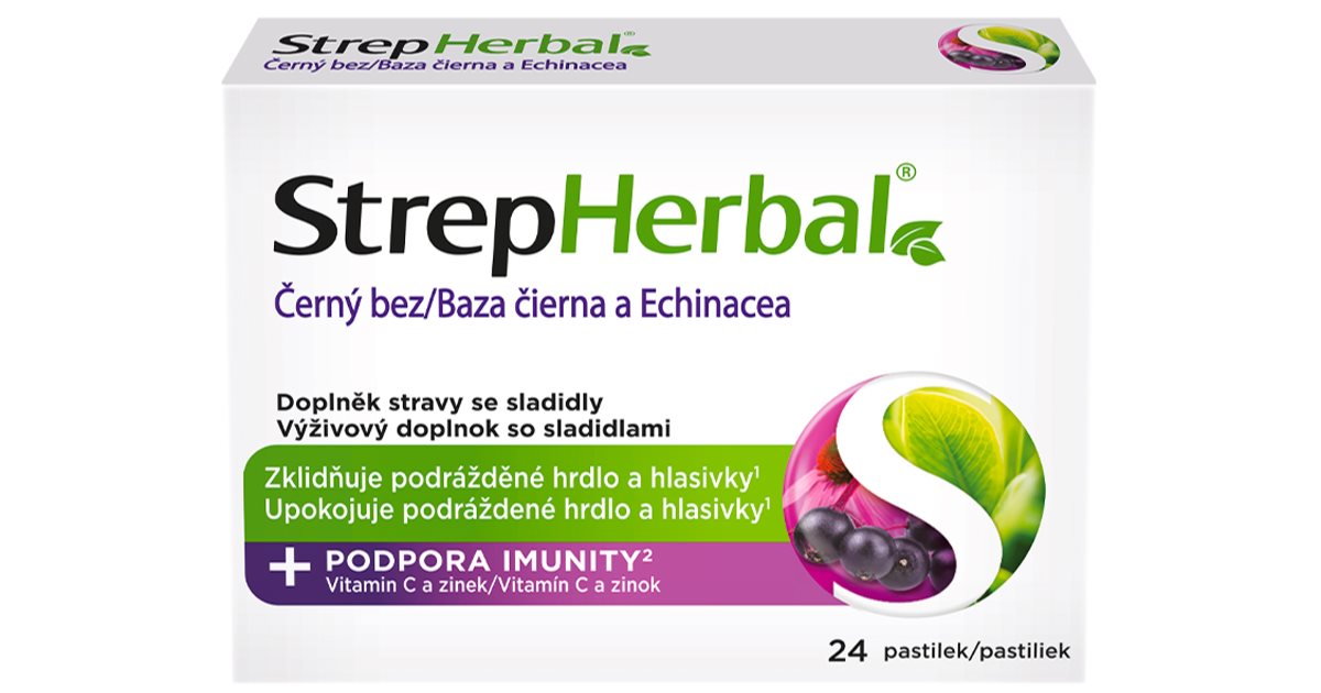 StrepHerbal Černý bez & echinacea lisované pastilky pro zklidnění ...