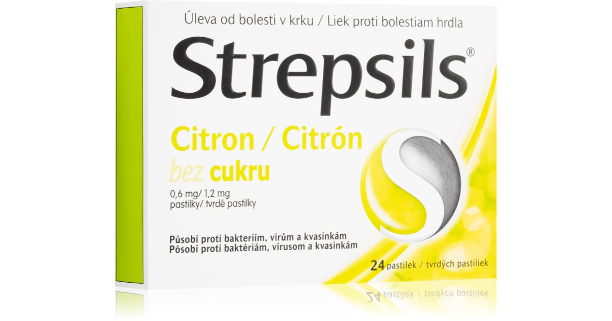 Strepsils Citron bez cukru 0,6mg/1,2mg pastilky při bolestech v krku ...