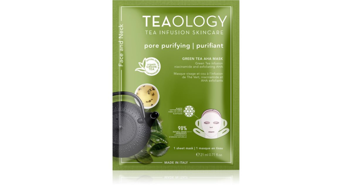 Teaology Face Mask Green Tea AHA Refreshing and Purifying Sheet Mask ...