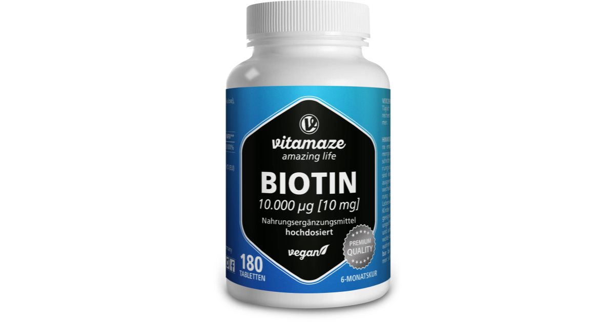 Vitamaze Biotin 10 mg (10.000 µg) High Dosage comprimidos para una piel ...