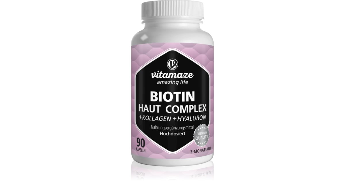 Vitamaze Biotin Skin Complex + Collagen + Hyaluronic Acid capsules pour maintenir la peau et les ...