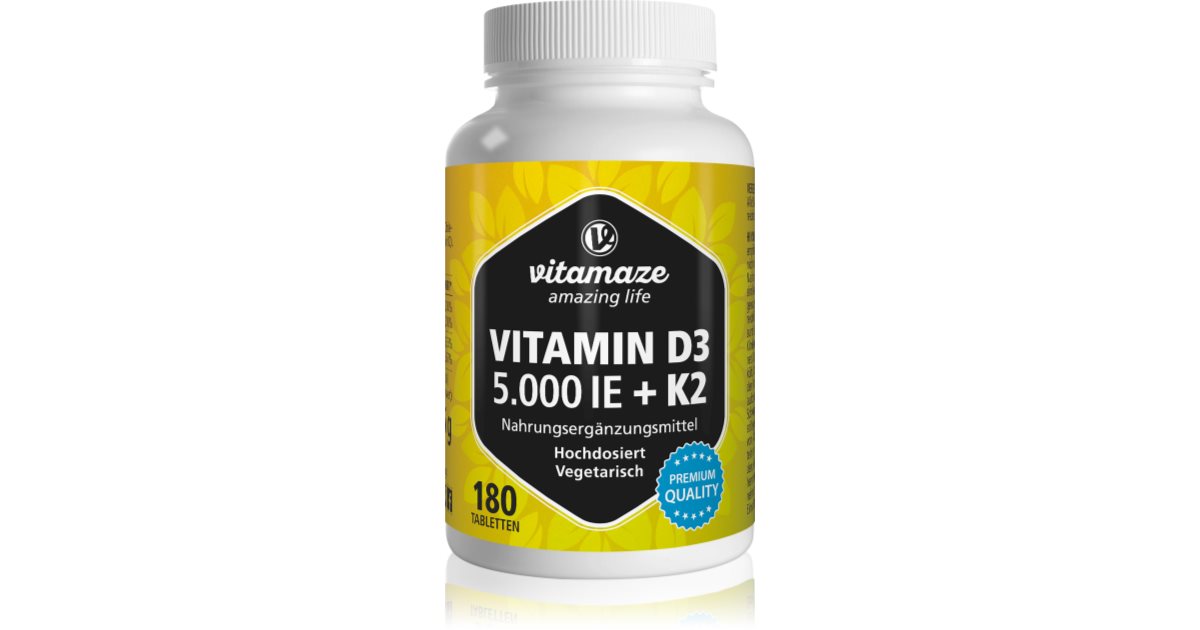 Vitamaze Vitamin D3 5000 IE + K2 pastilles pour la bonne santé du ...