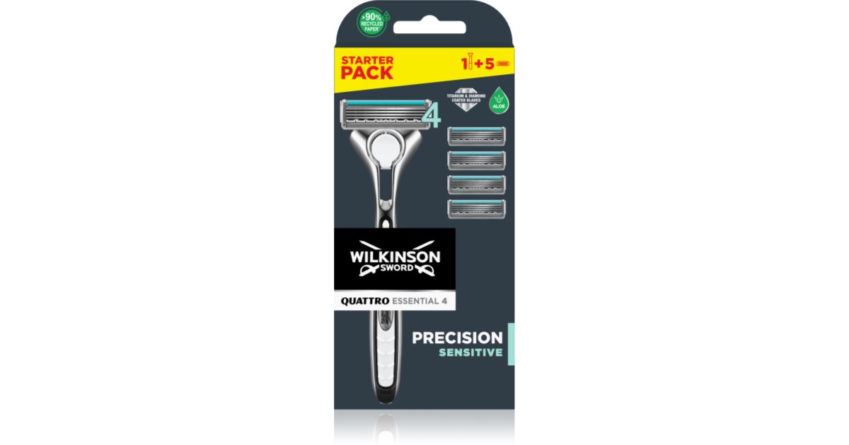 Wilkinson Sword Quattro Titanium Sensitive razor + replacement heads 5 ...
