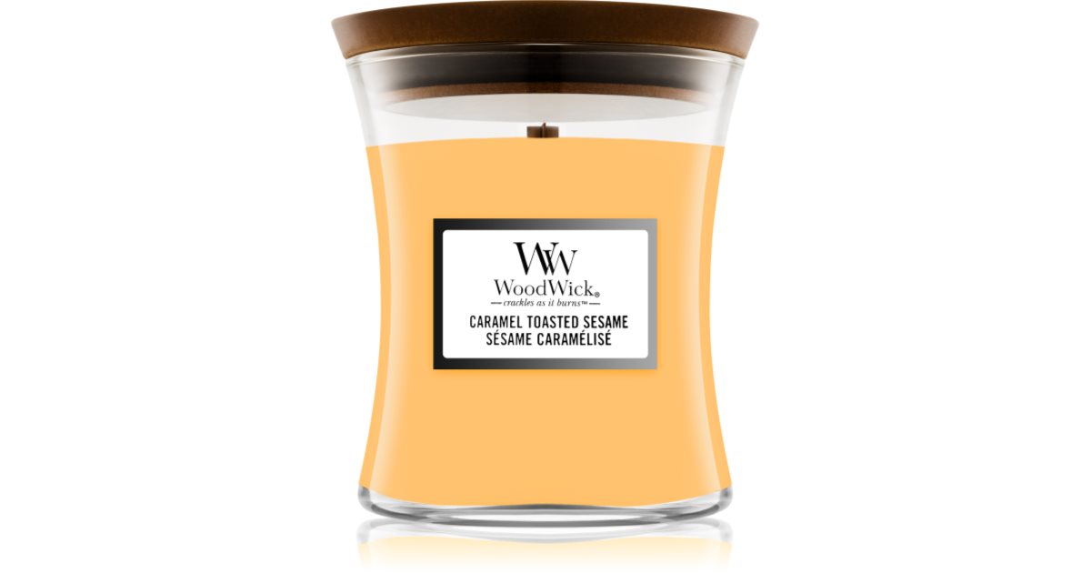 Woodwick Caramel Toasted Sesame candela profumata con stoppino in legno ...