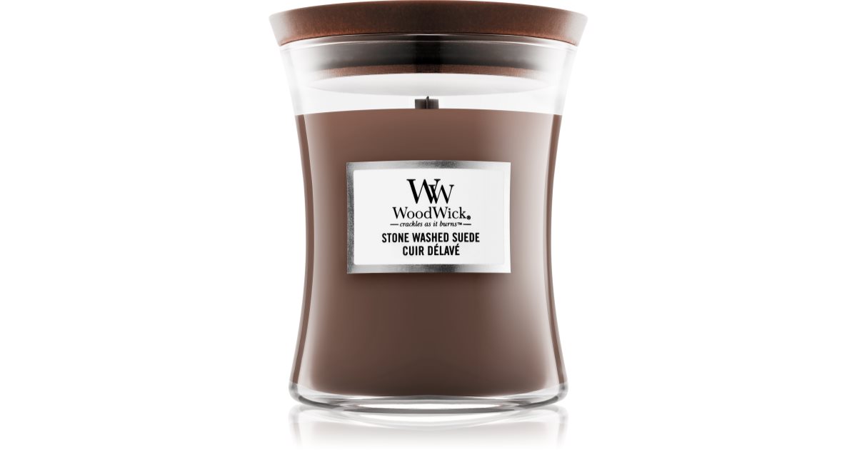 Woodwick Stone Washed Suede vonná sviečka s dreveným knotom | notino.sk