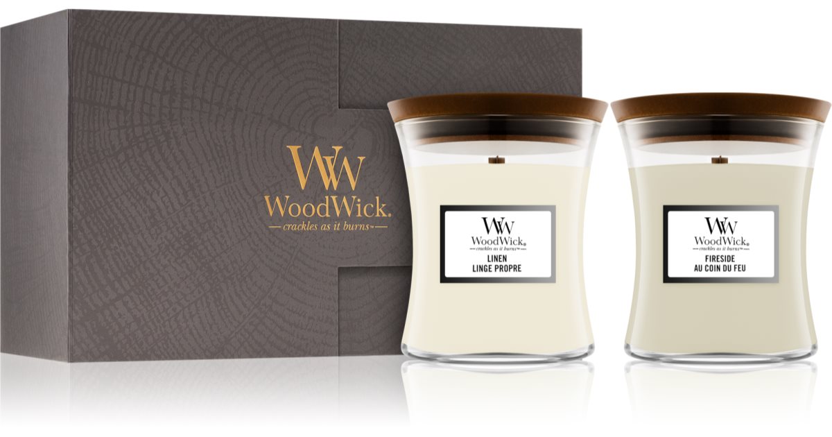 Woodwick Fireside & Linen gift set with wooden wick (gift box) | notino ...