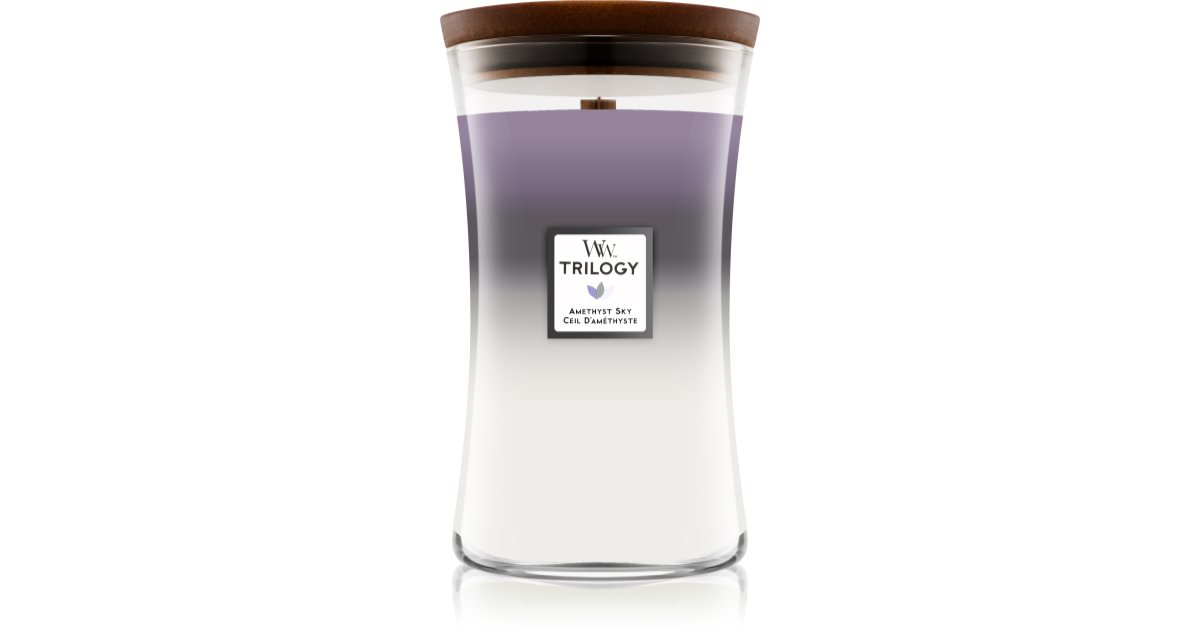 Woodwick Trilogy Amethyst Sky scented candle with wooden wick | notino.ie