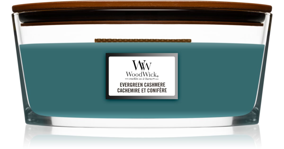 Woodwick Evergreen Cashmere scented candle with wooden wick (hearthwick ...
