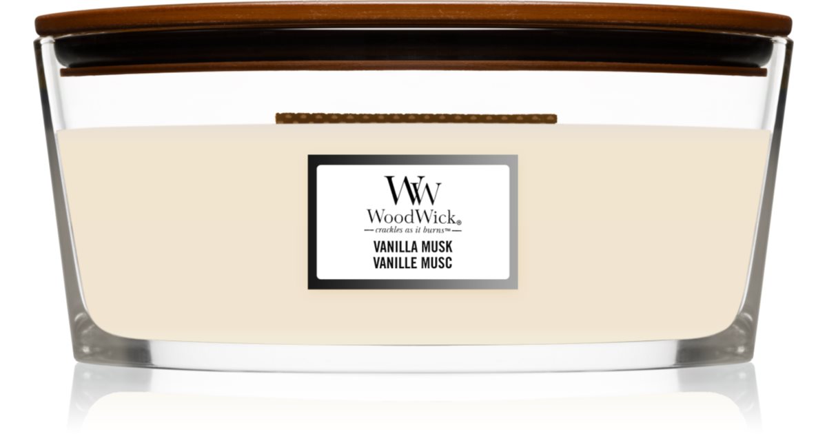 Woodwick Vanilla Musk scented candle with wooden wick (hearthwick ...