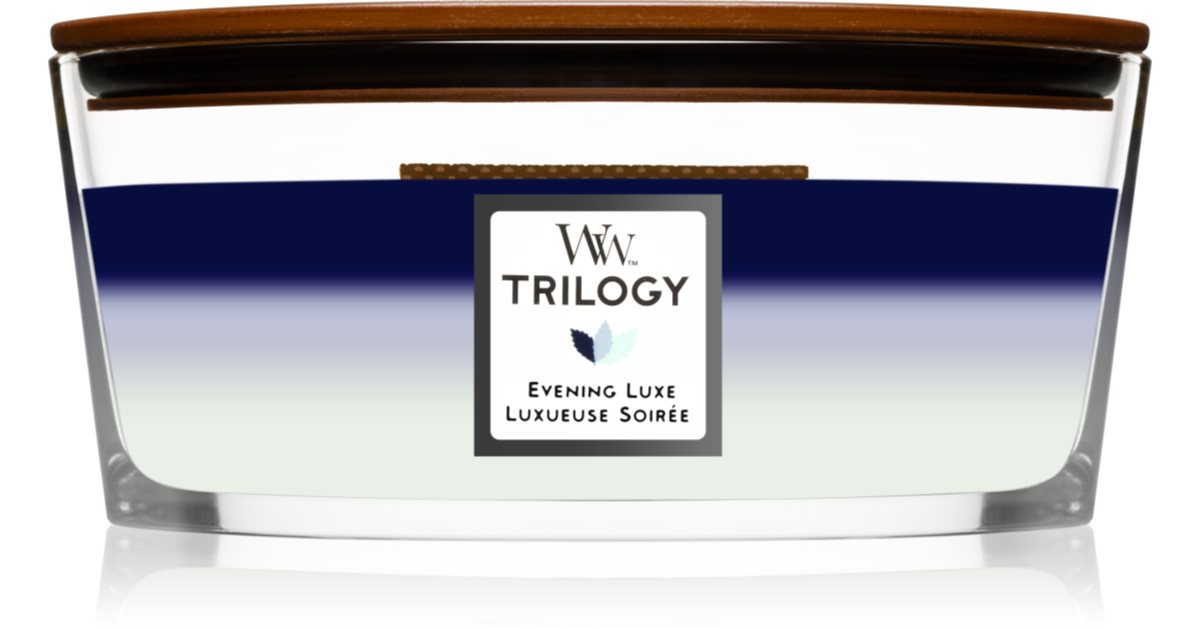 Woodwick Trilogy Evening Luxe scented candle with wooden wick ...